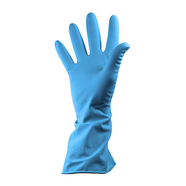 Small Blue Flock Lined Rubber Household Gloves PAIR