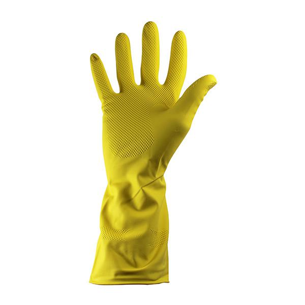Large Yellow Flock Lined Rubber Household Gloves