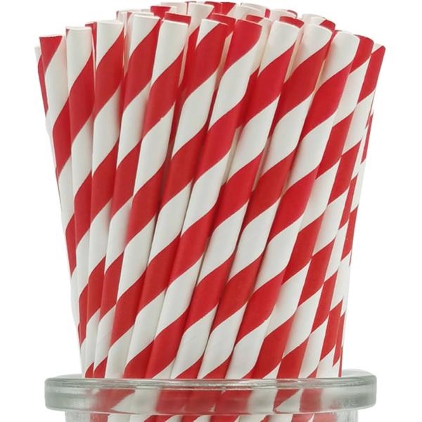 8'' Red and White Paper Straws